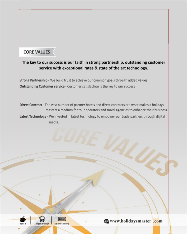 Core Values - HOLIDAYS MASTERS